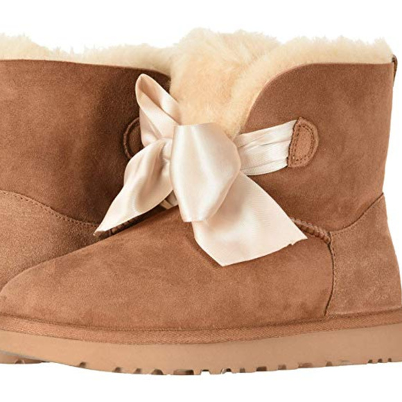 UGG | Shoes | Ugg Gita Bow Suede Shearling Boots New Chestnut | Poshmark